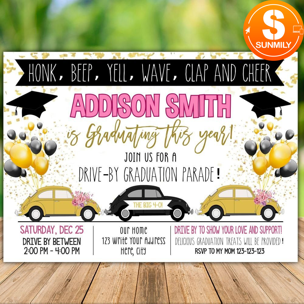 Printable Graduation Car Parade Invitation Template DIY | Sunmily
