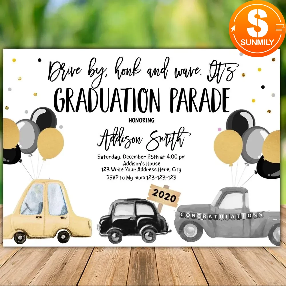 Printable Drive By Graduation Parade Party Invitation DIY | Sunmily