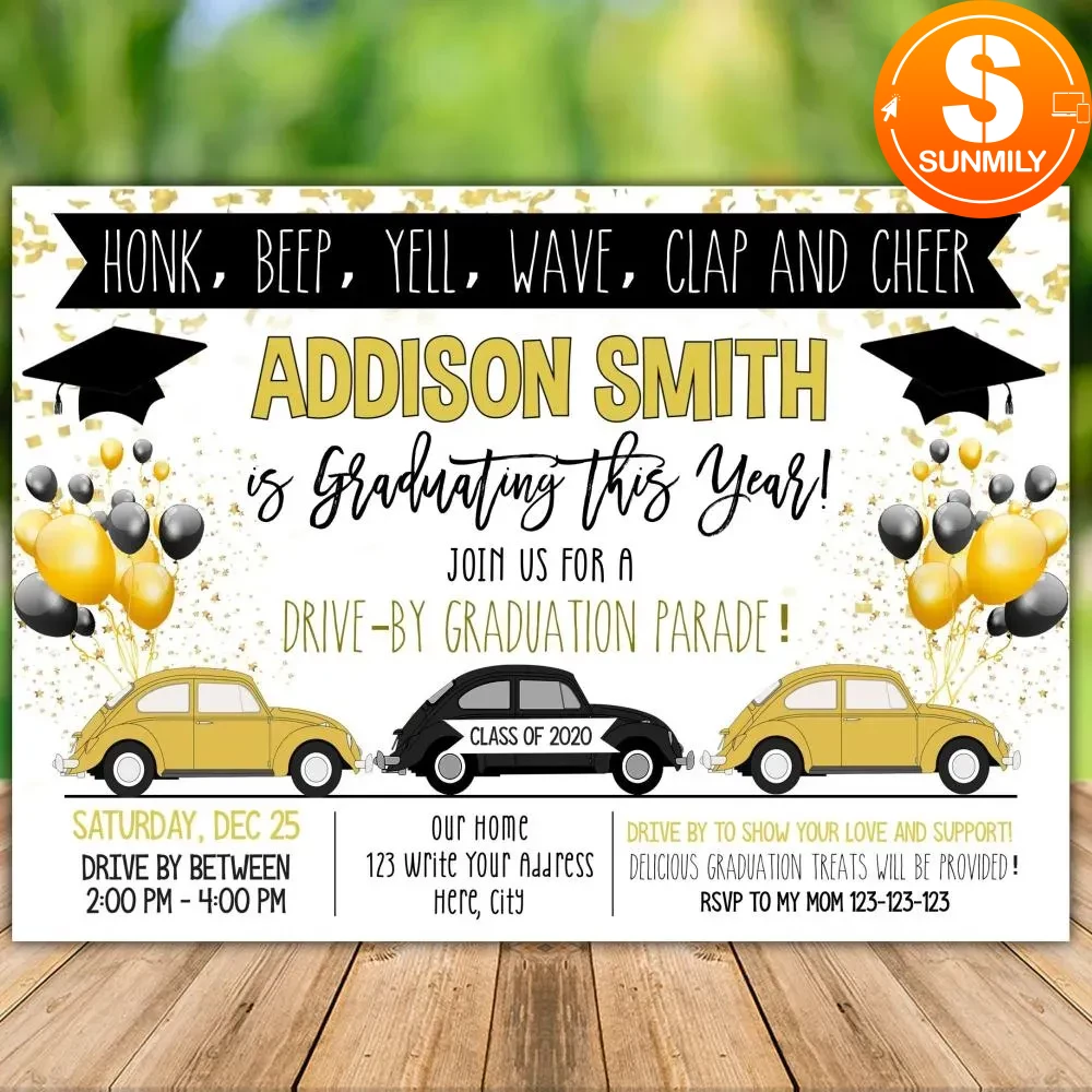 Printable Drive By Graduation Parade Invitation Instant Download | Sunmily
