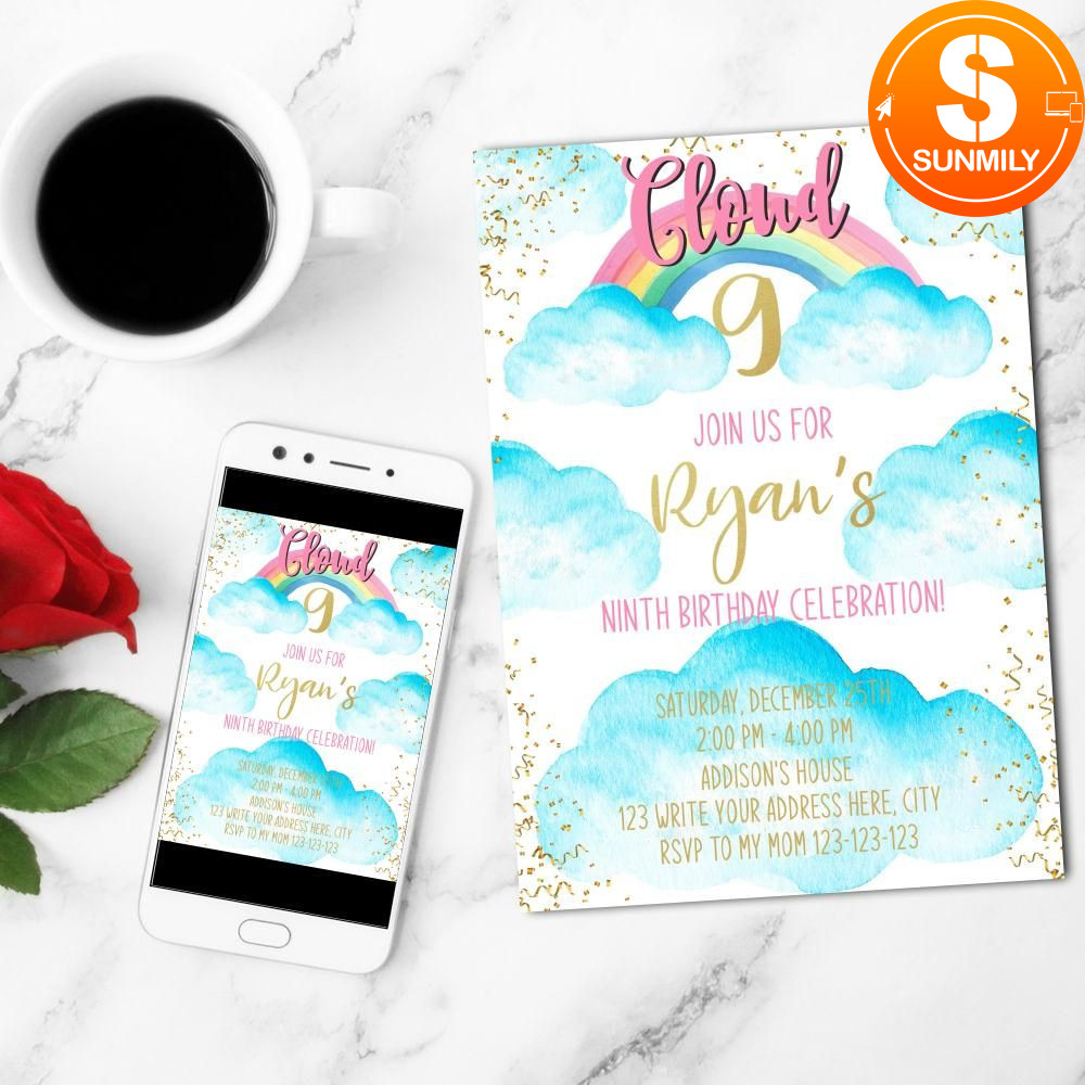 Editable Cloud Nine Birthday Invitation Instant Download | Sunmily