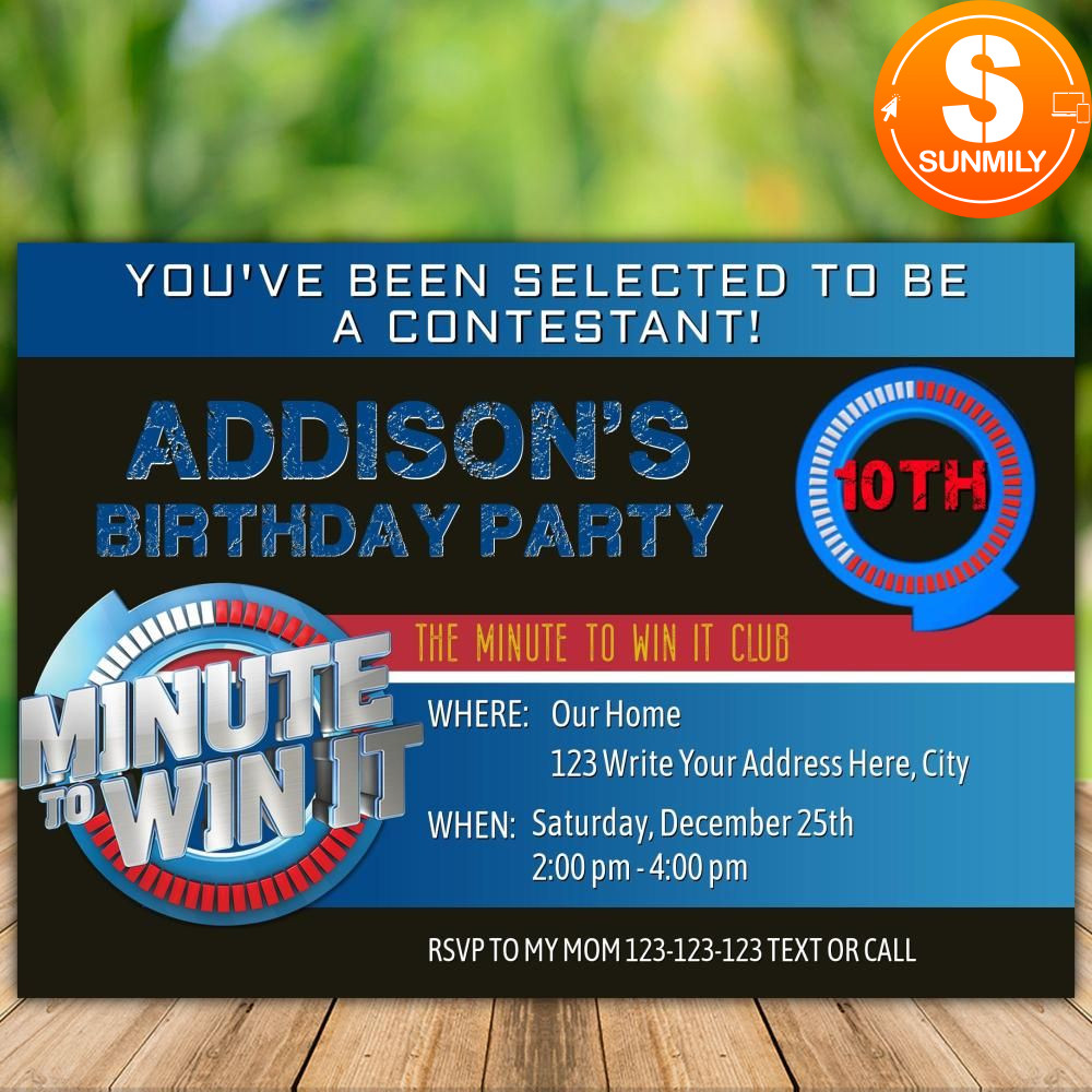 Printable Minute To Win It Birthday Party Invitation DIY | Sunmily