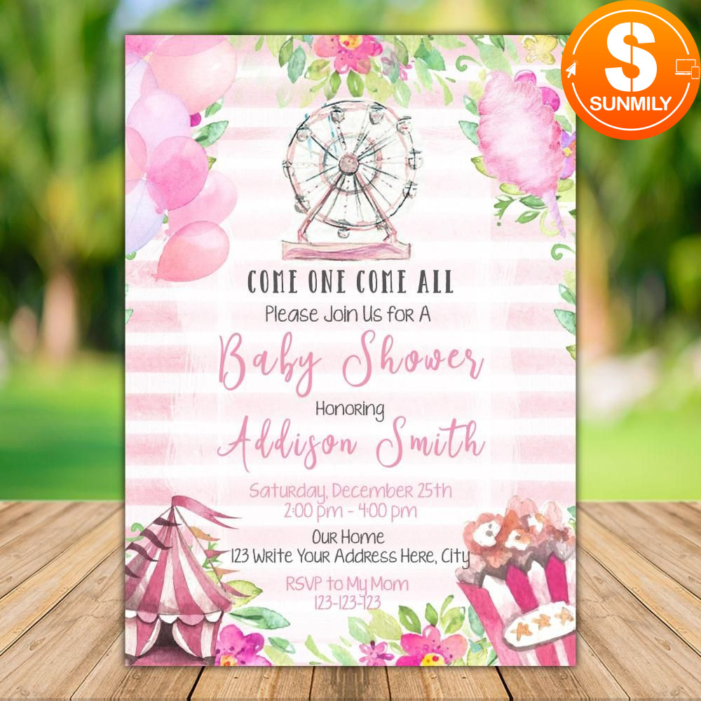 Printable Gender Neutral Circus Invitation Templates DIY | Sunmily