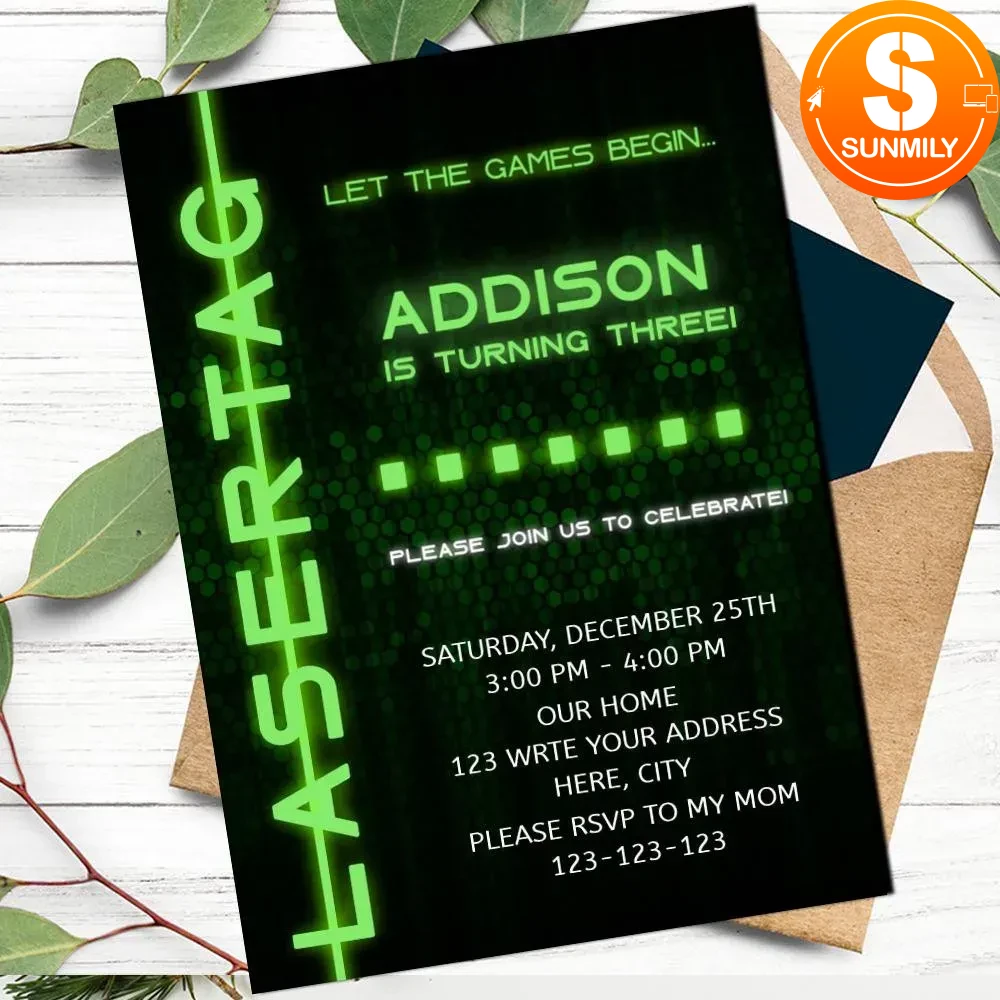 Editable Laser Tag Birthday Invitations Instant Download | Sunmily