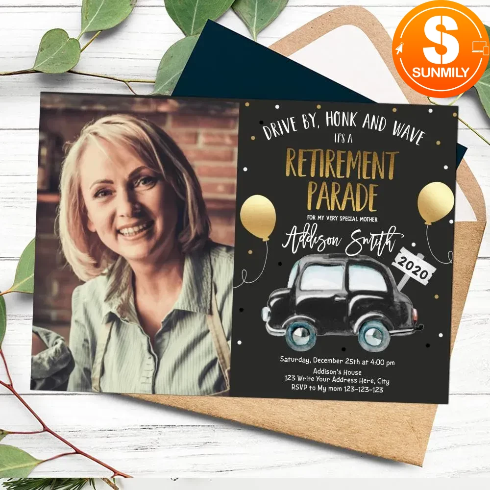 Drive By Retirement Parade Invitation Printable With Photo DIY | Sunmily
