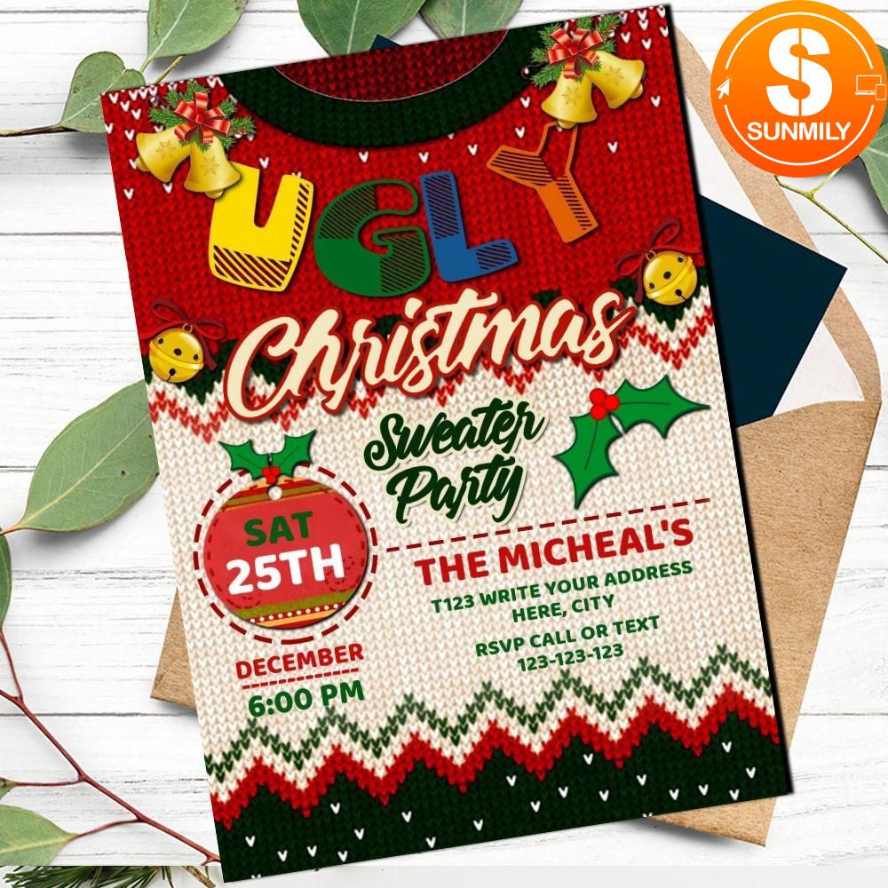 Editable Christmas Ugly Sweaters Invitation Digital File | Sunmily