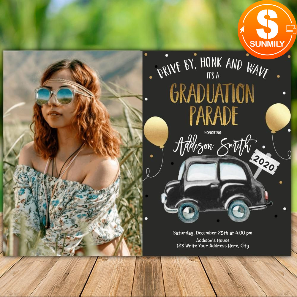 Printable Honk and Wave Graduation Parade Invitation With Photo | Sunmily