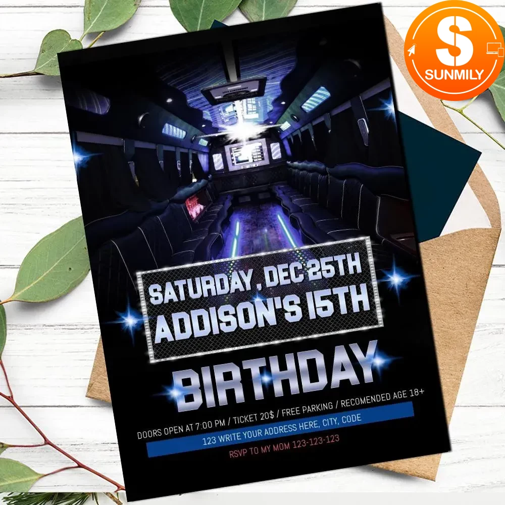 Party Bus Invitation Customizable Template Instant Download | Sunmily