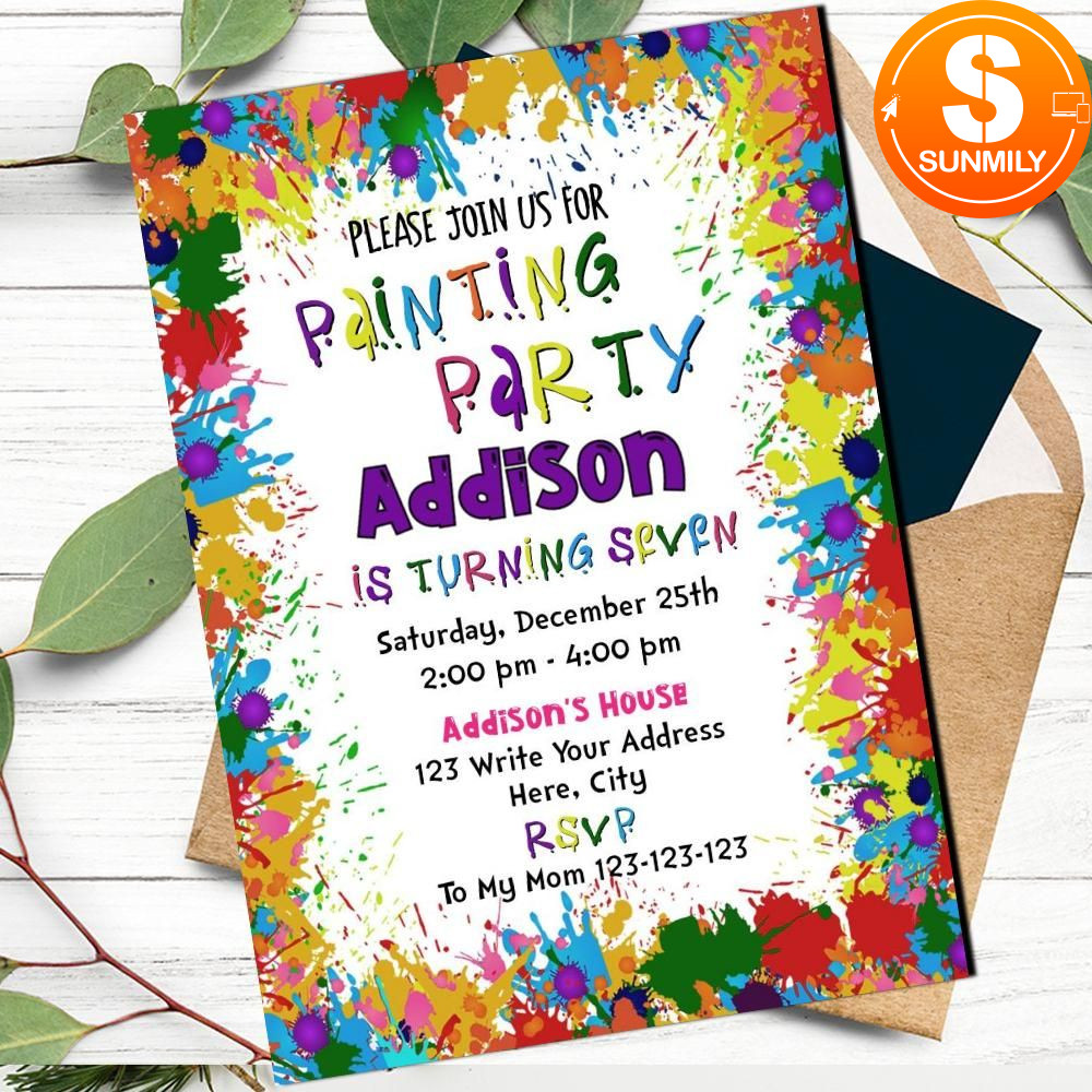 Paint Splatter Invitation Customizable Template Instant Download | Sunmily