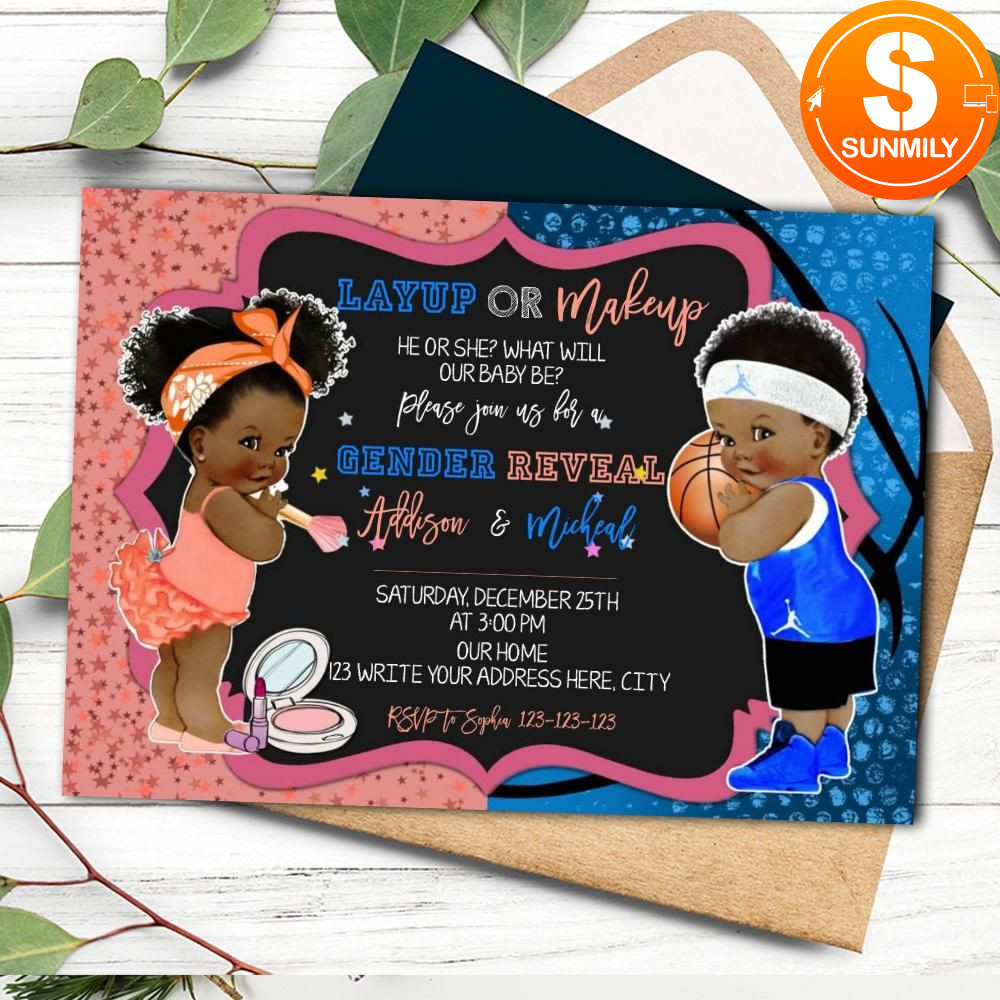 Layup or Makeup Gender Reveal Invitation Printable DIY | Sunmily