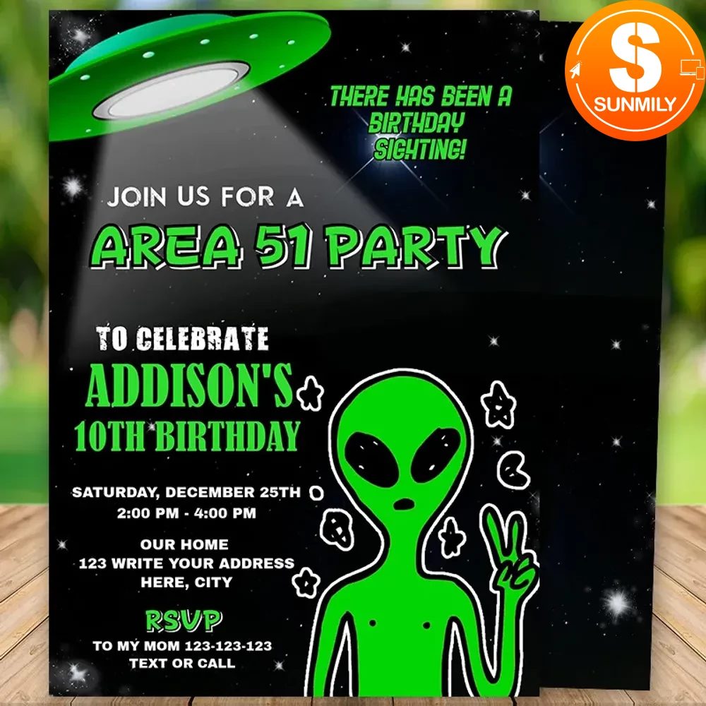 Printable Space Aliens Birthday Invitation Instant Download | Sunmily