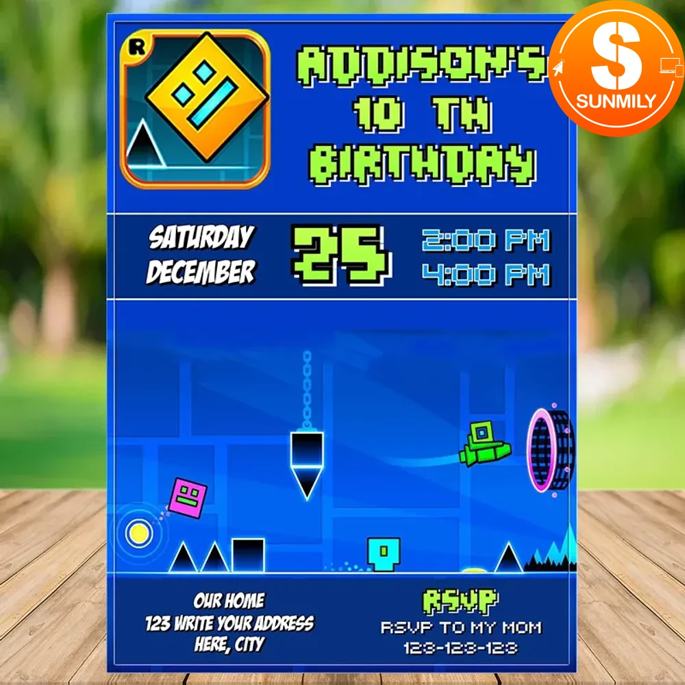 Editable Geometry Dash Birthday Invitations Instant Download | Sunmily