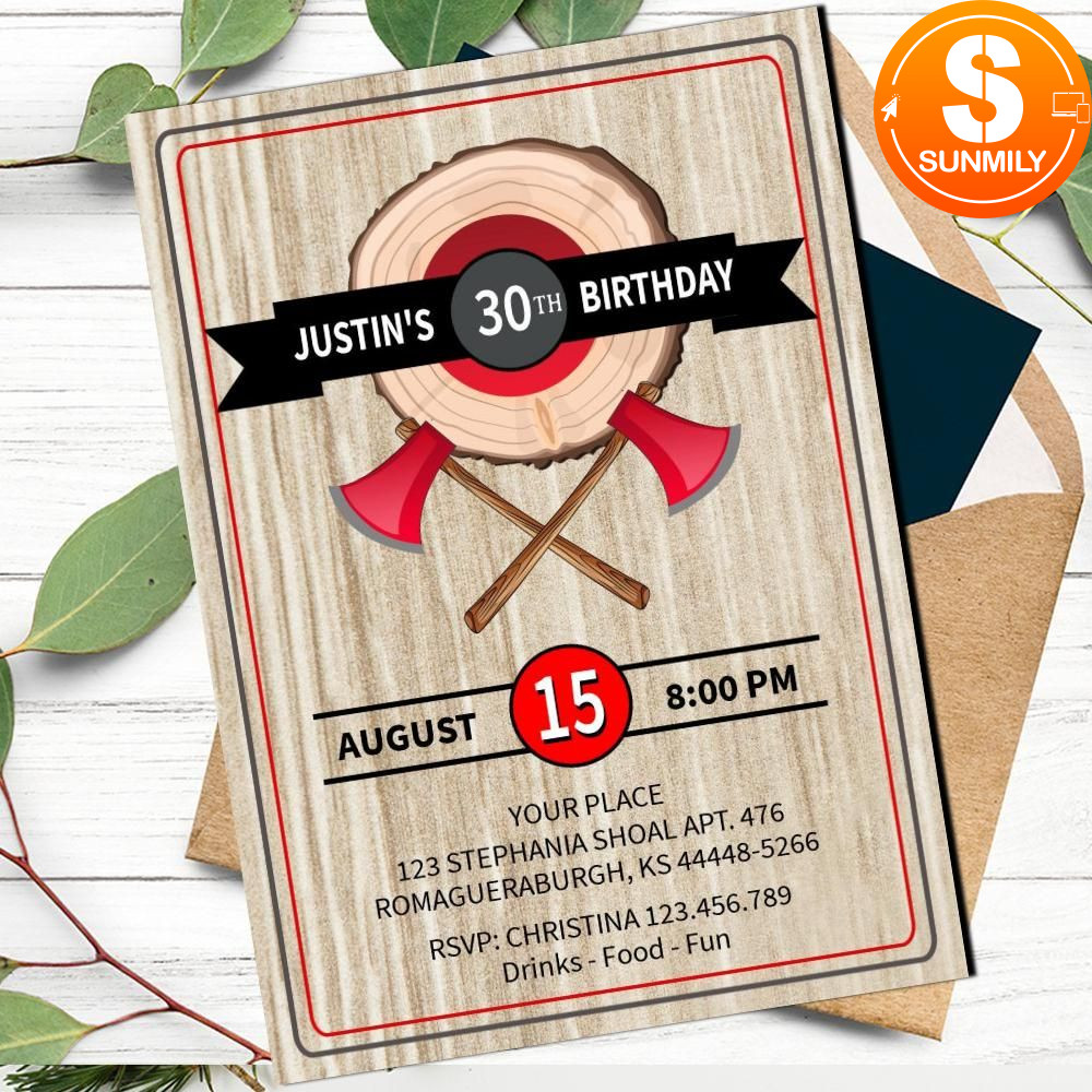 Axe Throwing Party Invitation Printable Digital File DIY | Sunmily