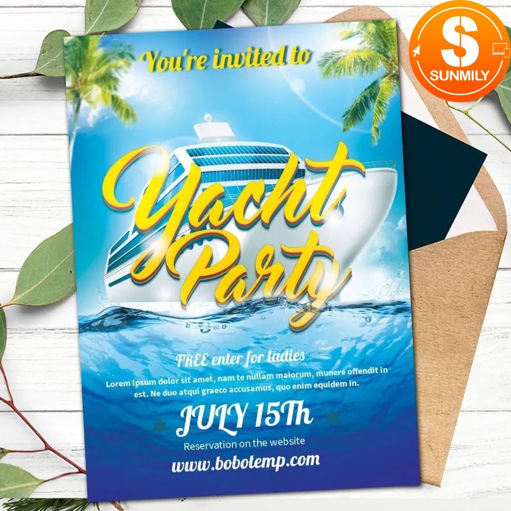 Yacht Party Invitation Template to Print at Home Instant Download | Sunmily