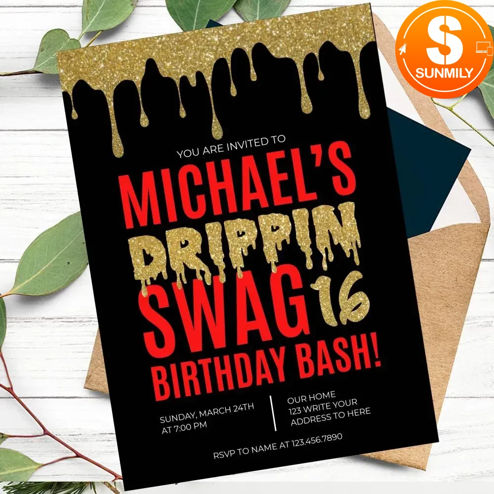 Swag 16 Invitation Template to Print at Home Instant Download | Sunmily