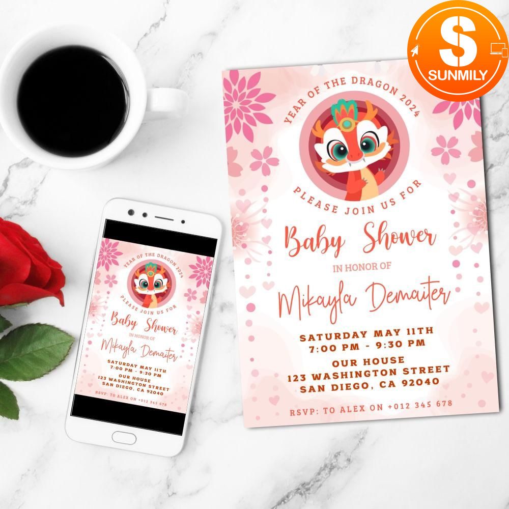 Baby Shower Year of the Drag Invitation Template Customizable DIY | Sunmily